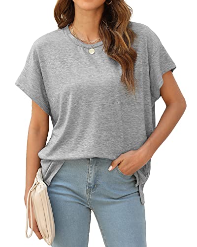 Bosmeer Womens Summer Tops Oversized Short Sleeve Tshirts Dressy Casual Light Grey Large