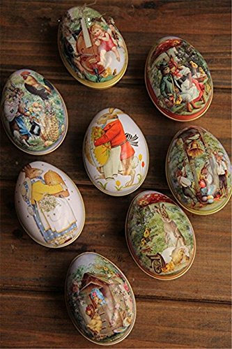 JANIUS Set of 8 Pieces Painted Eggshell Style tin Box for Easter