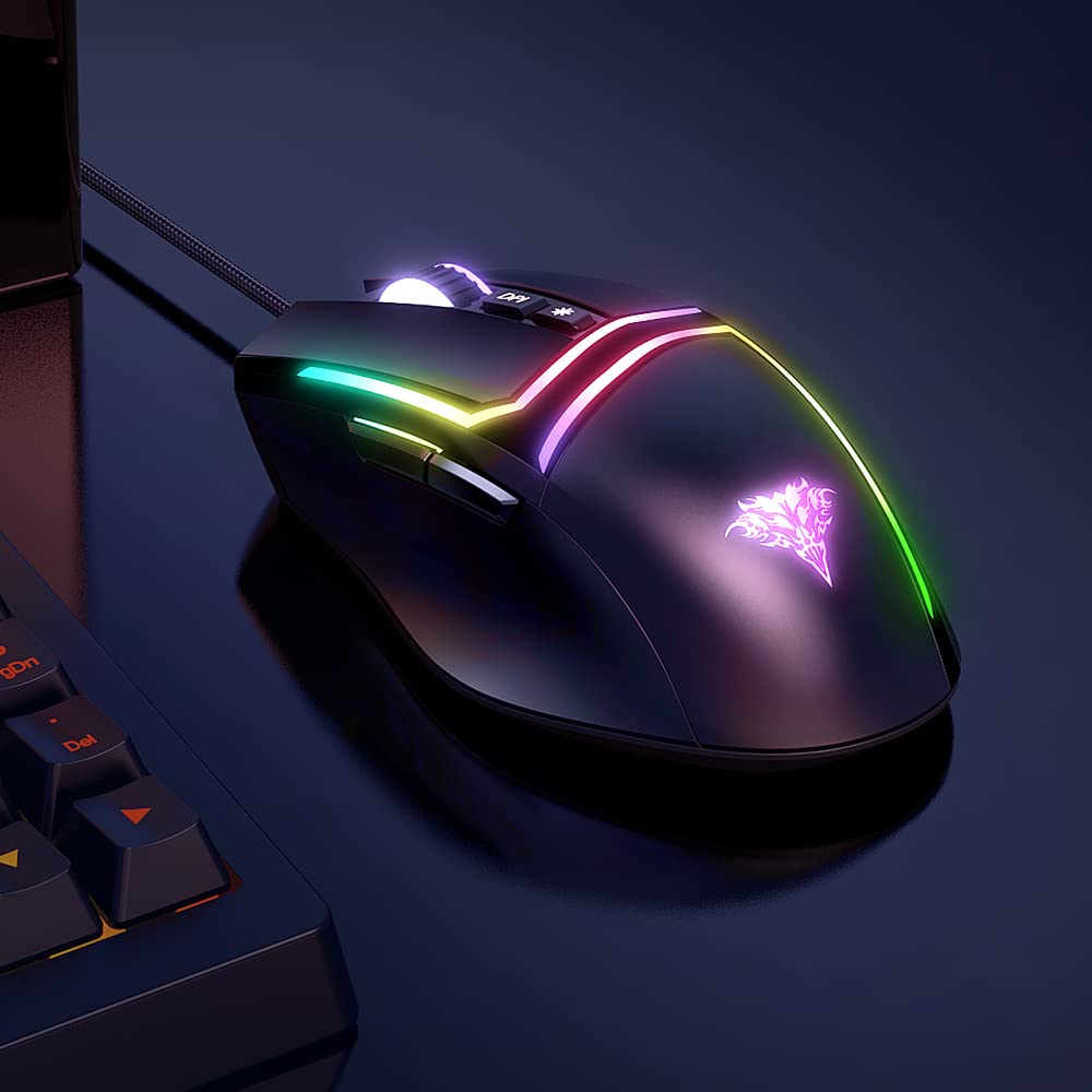 BENGOO Wired Gaming Mouse, PC Computer Mice USB Mouse with 6 RGB LED Modes, High-Precision 6 Adjustable DPI Up to 8000, 7 Programmable Buttons, Ergonomic Optical Mouse for Windows PC Mac Laptop Gamer