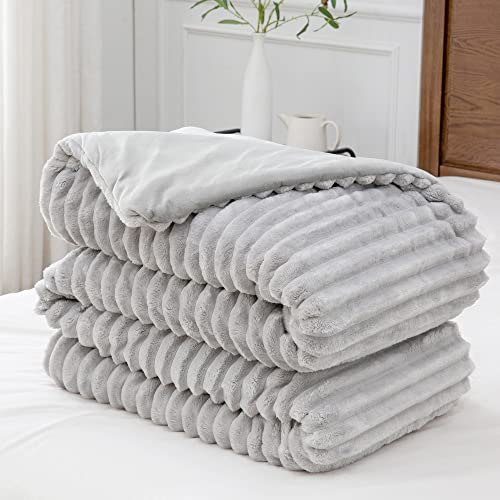 BEDELITE Fleece Queen Comforter Set -Super Soft & Warm Fluffy Grey Bedding, Luxury Fuzzy Heavy Bed Set for Winter with 2 Pillow Cases