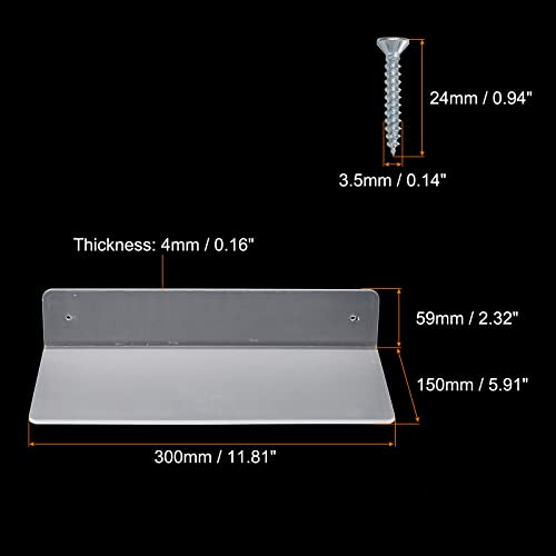PATIKIL 11.81 x 5.91 Inch Acrylic Floating Shelf, Floating Wall Mounted Shelves for Bathroom Wall Decoration, Transparent