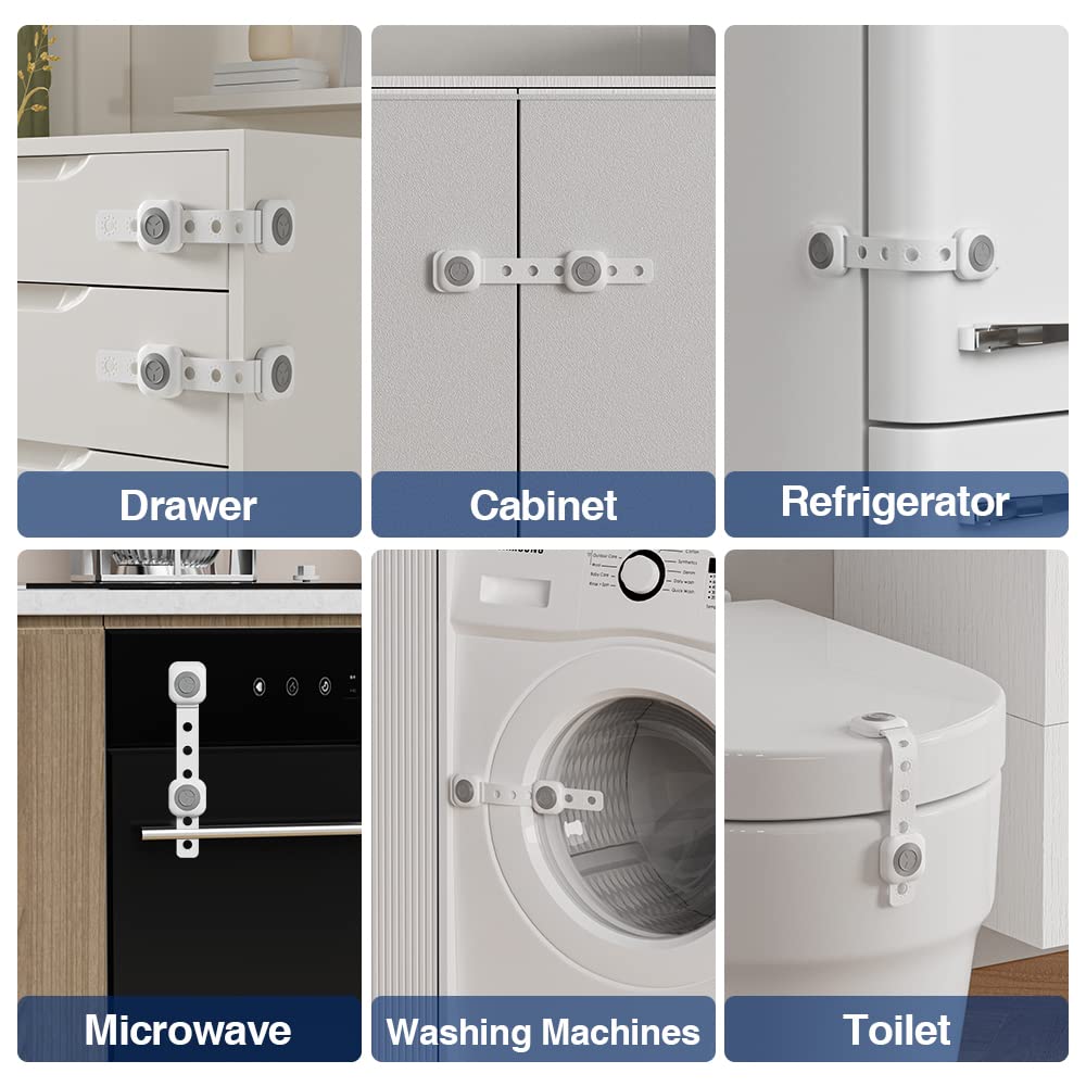 6 Pack Childproof Magnetic Cabinet Locks - Adjustable Magnetic Baby Proof Safety Latches with 1 Key for Drawer Cabinet to Keep Child Safe, No Drilling, Easy Installation