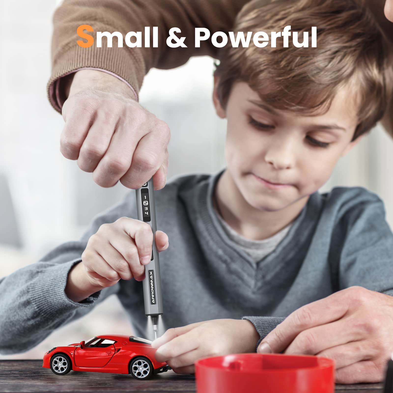 AM ARROWMAX Electric Screwdriver, Precision Screwdriver w/ 34 Magnetic Bits, 4 Torque Settings, Red Dot, IF Winning Design, Rechargeable Mini Cordless Power Screwdriver for Phone, Laptop, Camera, Gray