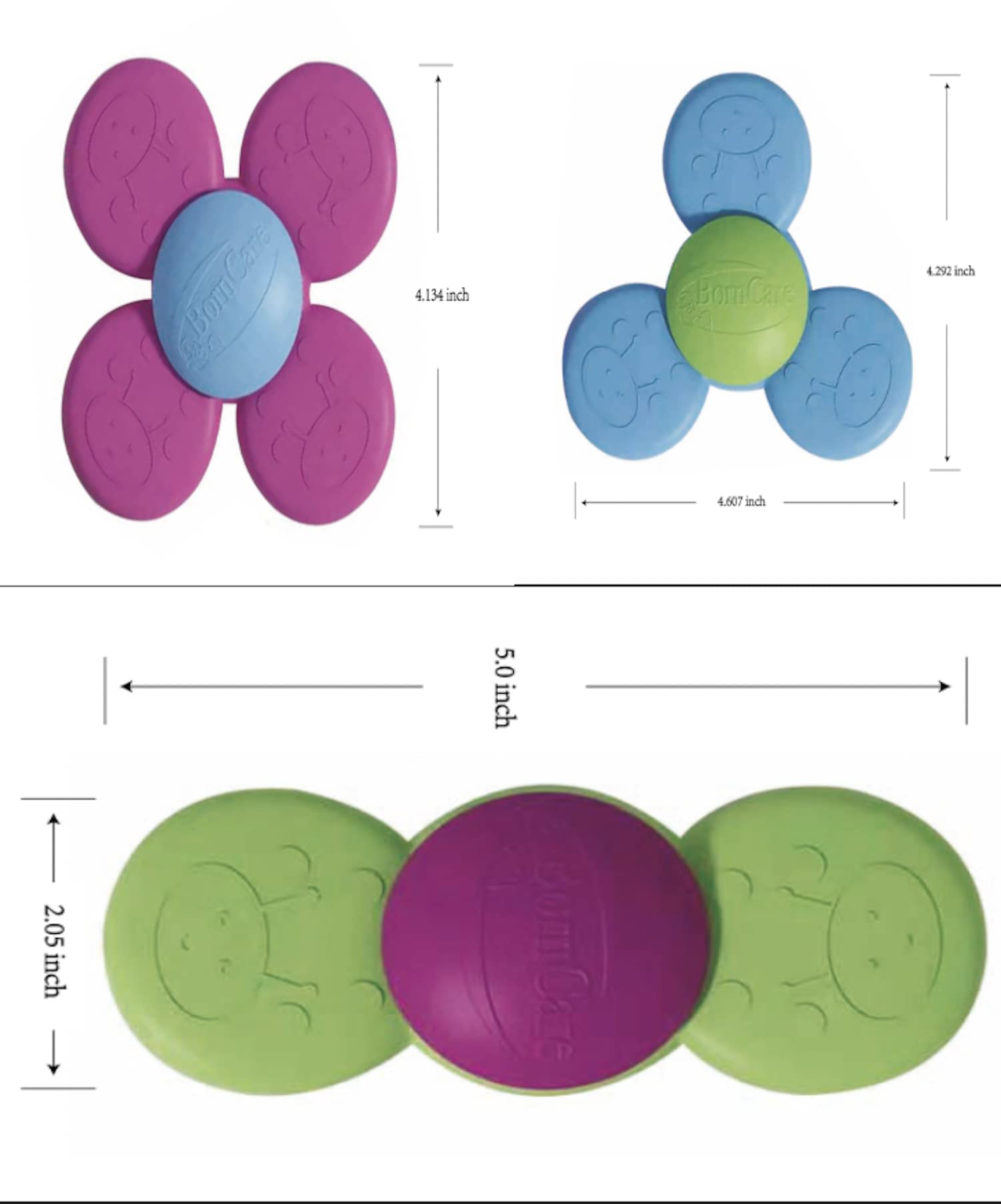 BornCare Fidget Suction whirly Spinners for Baby Toddler Kids, Durable Toys (3 Pack)