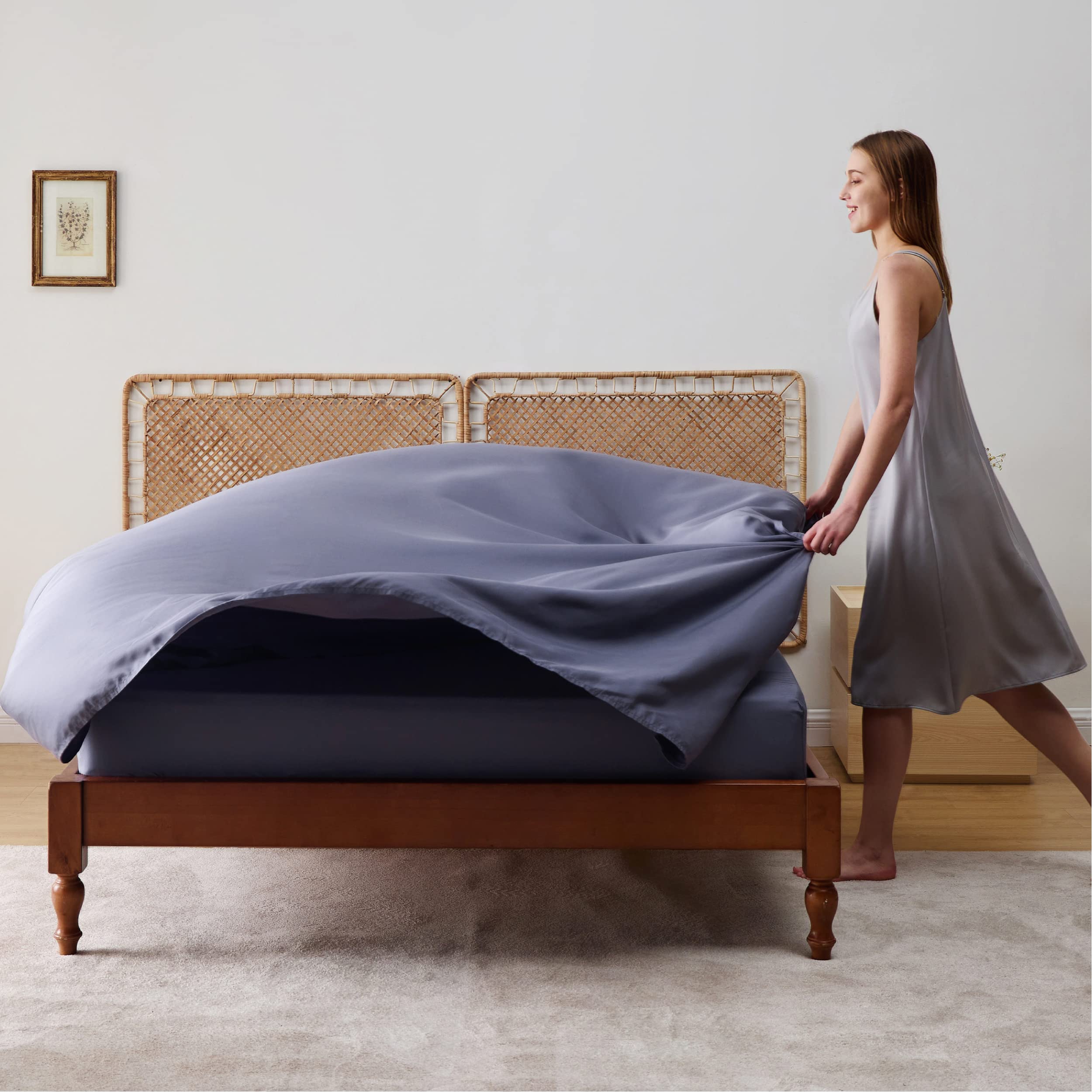 Bedsure Cooling Sheets Set Grey, Rayon Made from Bamboo, Queen Sheet Set, Deep Pocket Up to 16", Hotel Luxury Silky Soft Breathable Bedding Sheets & Pillowcases