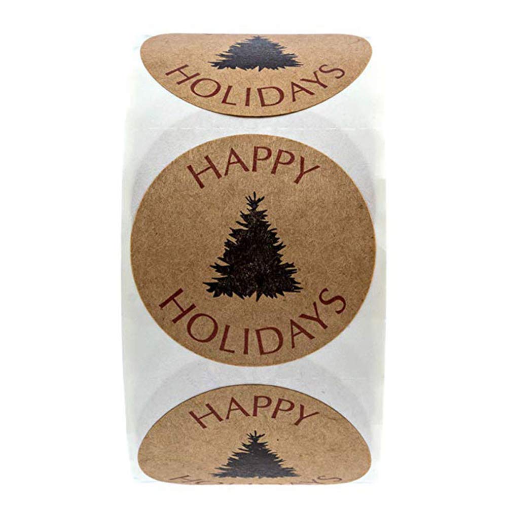 Happy Holidays Tree Stickers 1 inch Round Tag Label Christmas Sealing Sticker for Bakery Candy Biscuits Treats Gift Box, 500 Pcs in Total