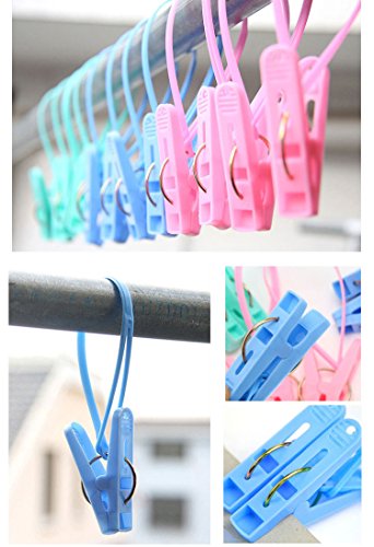 JCBIZ 24Pcs Clothes Peg Clip Pins,Multicolor Rope Clip Hanging Clothes line Windproof Hanger Sock Clothes Drying Peg PP Plastic Clips Hooks