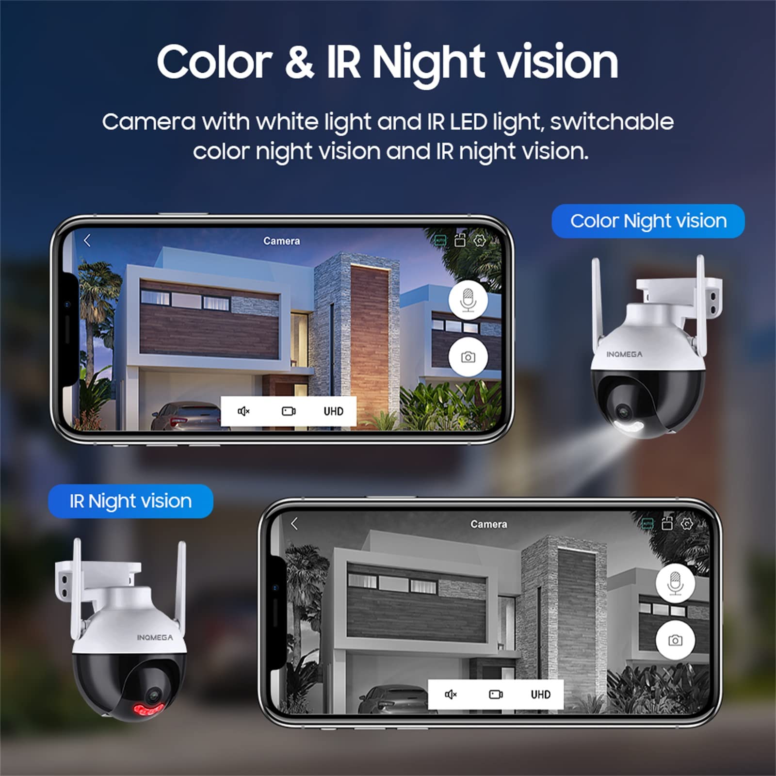 4MP Security Camera Outdoor, PTZ 355°View 1080P Security System 2.4GHZ WiFi Security Cameras Outdoor with Color Night Vision, Motion Detection and Alarm, IP66 Waterproof, 2-Way Talk, 24/7 SD Storage