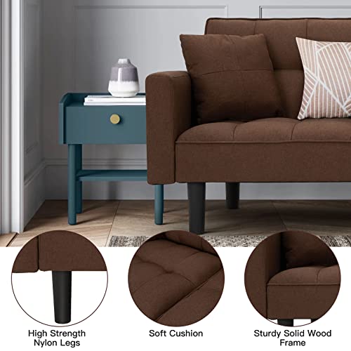 AVAWING Futon Sofa Bed, Modern Linen Fabric Convertible Sofa Bed Upholstered Sofa Couch Bed with Adjustable Back, Arms and High Strength Nylon Legs for Living Room, Apartment, Office(Brown)