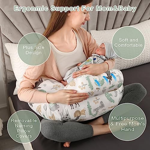 BATTOP Nursing Pillow for Breastfeeding,Bottle Feeding,Plus Size Breastfeeding Pillows with Adjustable Waist Strap Removable Cover,Extra Pillow on Top for More Support for Mom Baby