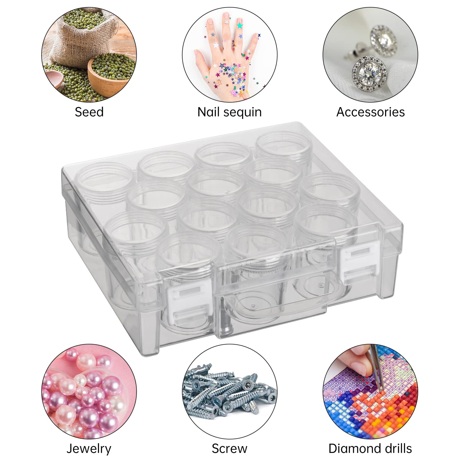Bead Organizer Box, Diamond Painting Art Accessories Storage Box Containers, Diamond Bead Storage Box Organizer Containers Small Plastic Embroidery Storage Bead Container for Beads (1Pack-14Grid)