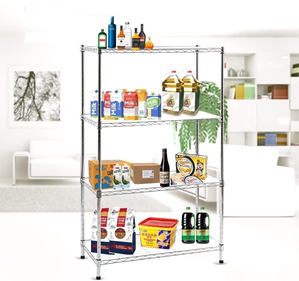 ReLuien 4 Tier Chrome Shelving Units and Storage, Adjustable Wire Shelving with 4-Shelf Liners, Wire Metal Storage Shelves Standing Shelf Units, Shelf Organizer for Kitchen and Garage 30Wx14Dx47H