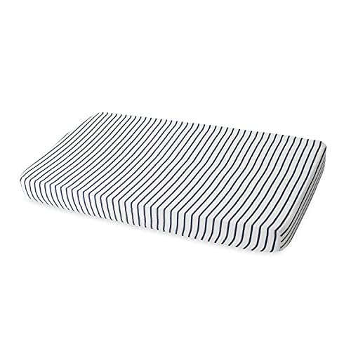 Red Rover Kids All-Cotton Muslin Fitted Crib Sheet- 52?x 28?x 9?- 100% Cotton - Machine Washable - Lightweight & Breathable - Playful Designs - Nursery, Crib, Bed - Unisex (Navy Stripe)