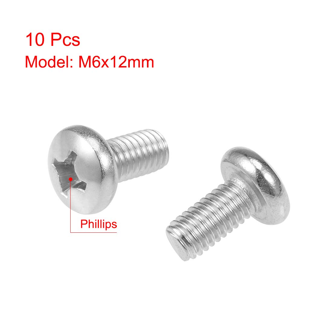 uxcell M6x12mm Machine Screws Phillips Cross Pan Head Screw 304 Stainless Steel Fasteners Bolts 10Pcs