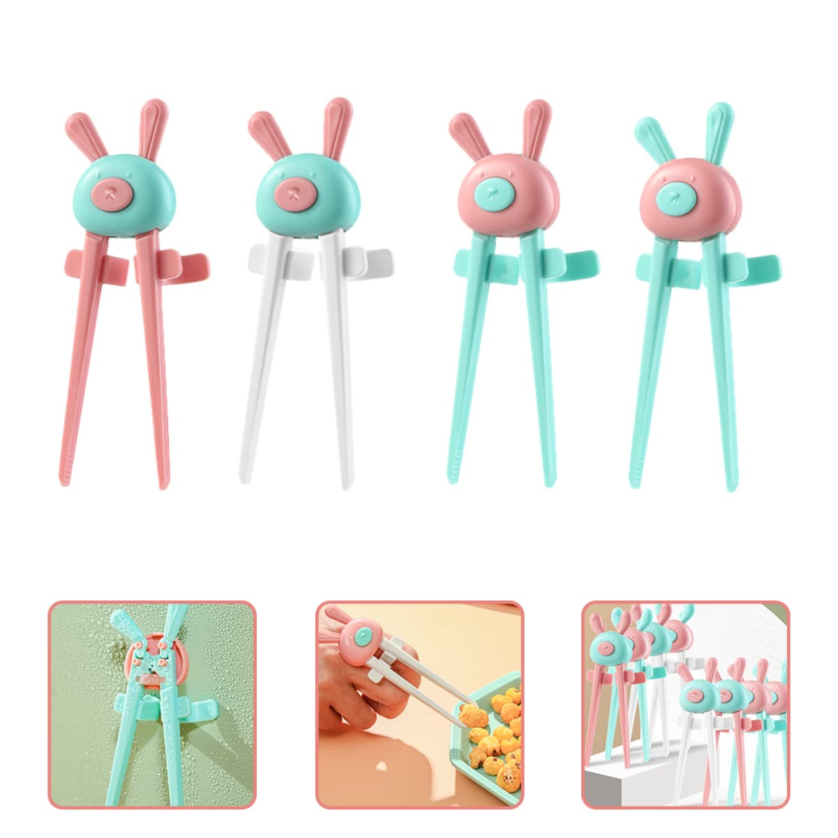 8 pcs Lovely Reusable Plastic Sleeves Learning Snack Chopsticks, Auxiliary Rabbit Conters Cartoon Gifts Gamers Snacks Random Tongs Gamer Clips Slip Phones Clips, Eating