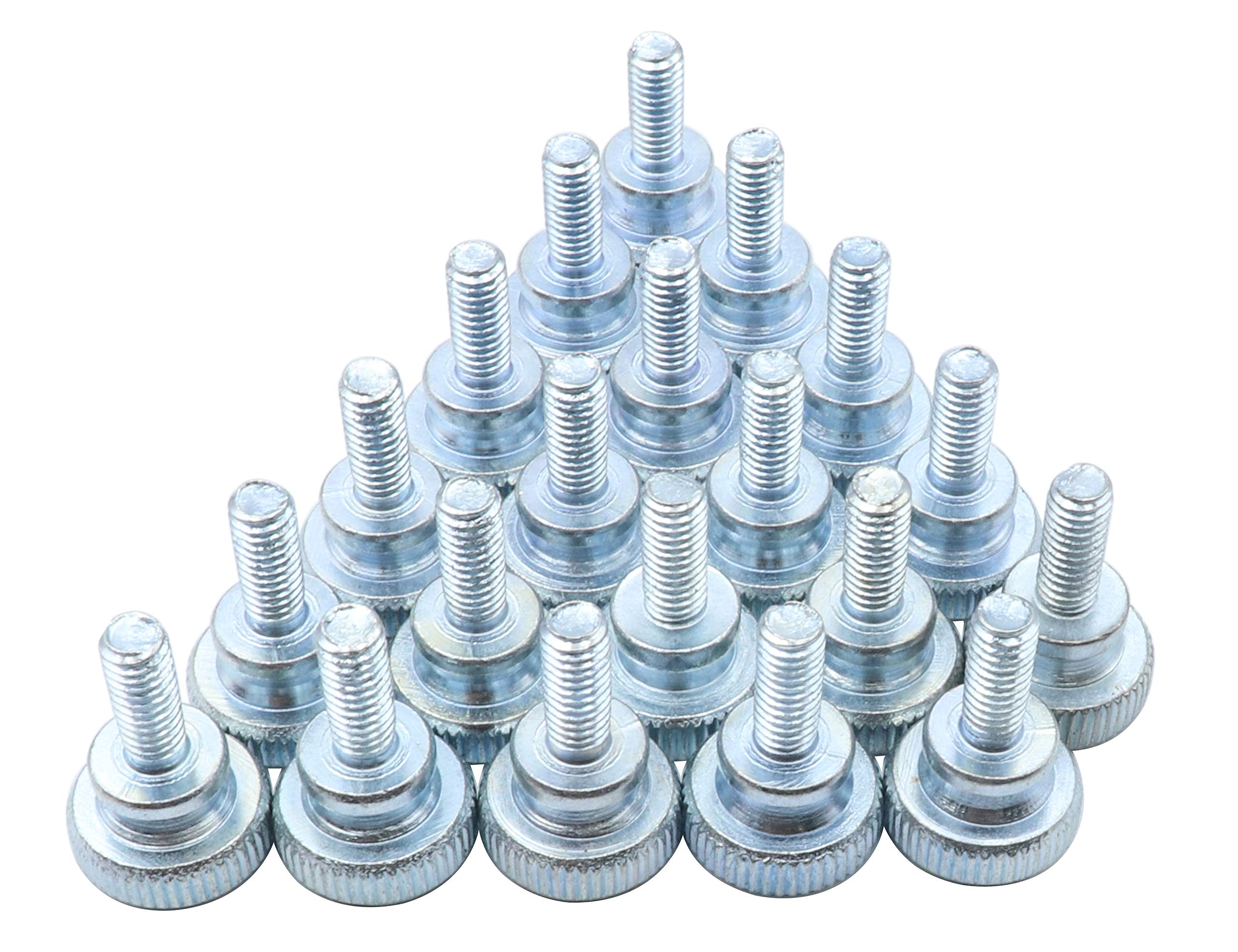 LBY 30pcs Knurled Hand Screw, M4 x 10mm Flat Knurled Head Fully Threaded Thumb Screws(Double Layer Step), Carbon Steel Galvanize