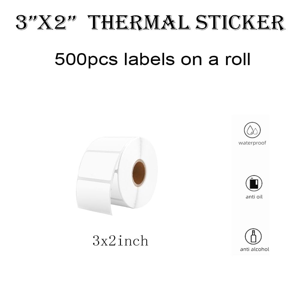 3x2 inch White Direct Thermal Labels, Barcode Address Label Stickers, Compatible with Rollo & Zebra Thermal Label Printer(500 per roll)