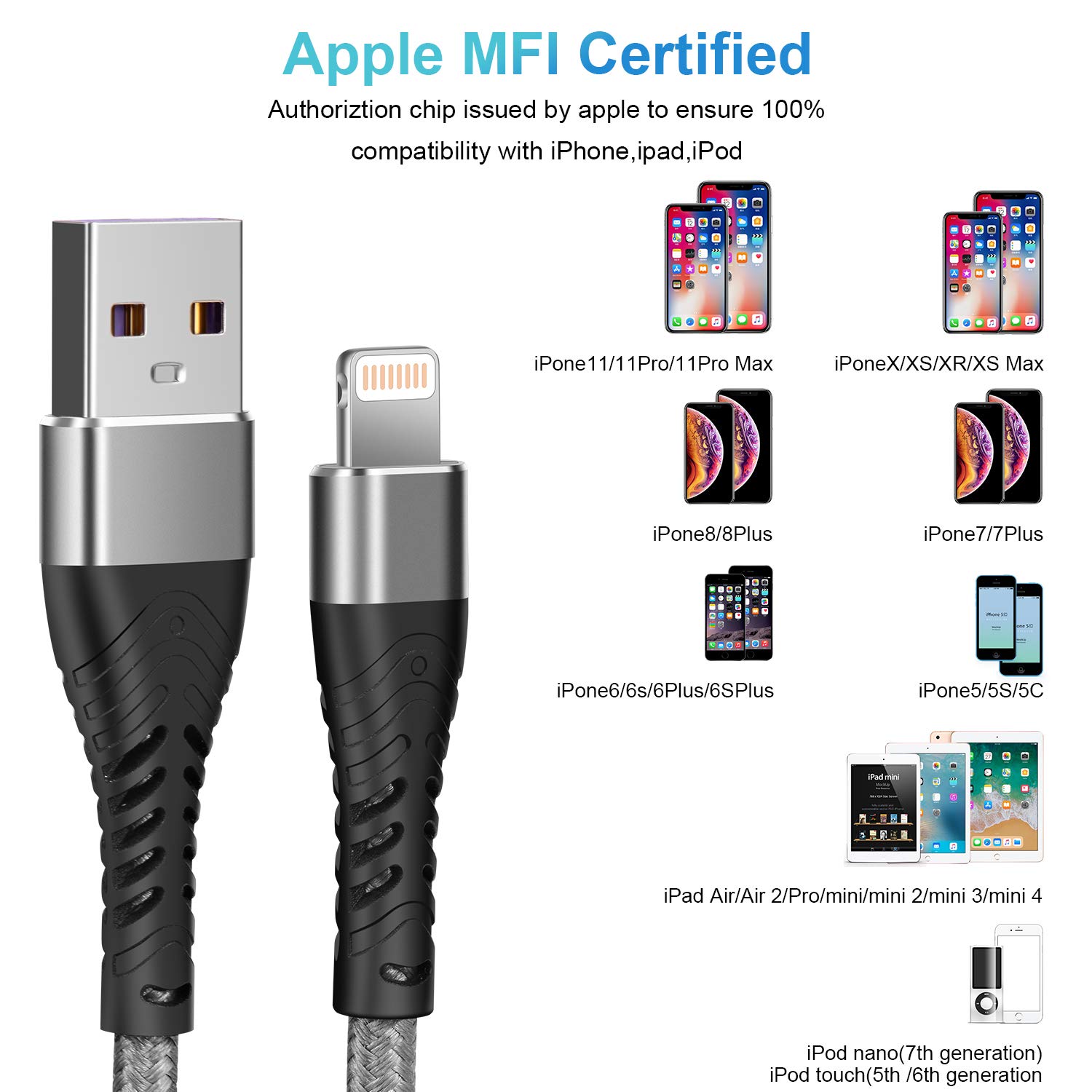 4Pack【Apple MFi Certified 】 iPhone Charger Cord, Lightning Cable 6 ft,iPhone Charger 6 ft, iPhone Charger Cable for iPhone 13/12/11/11Pro/11Max/ X/XS/XR/XS Max/8/7/6/5S/SE/iPad Mini,More