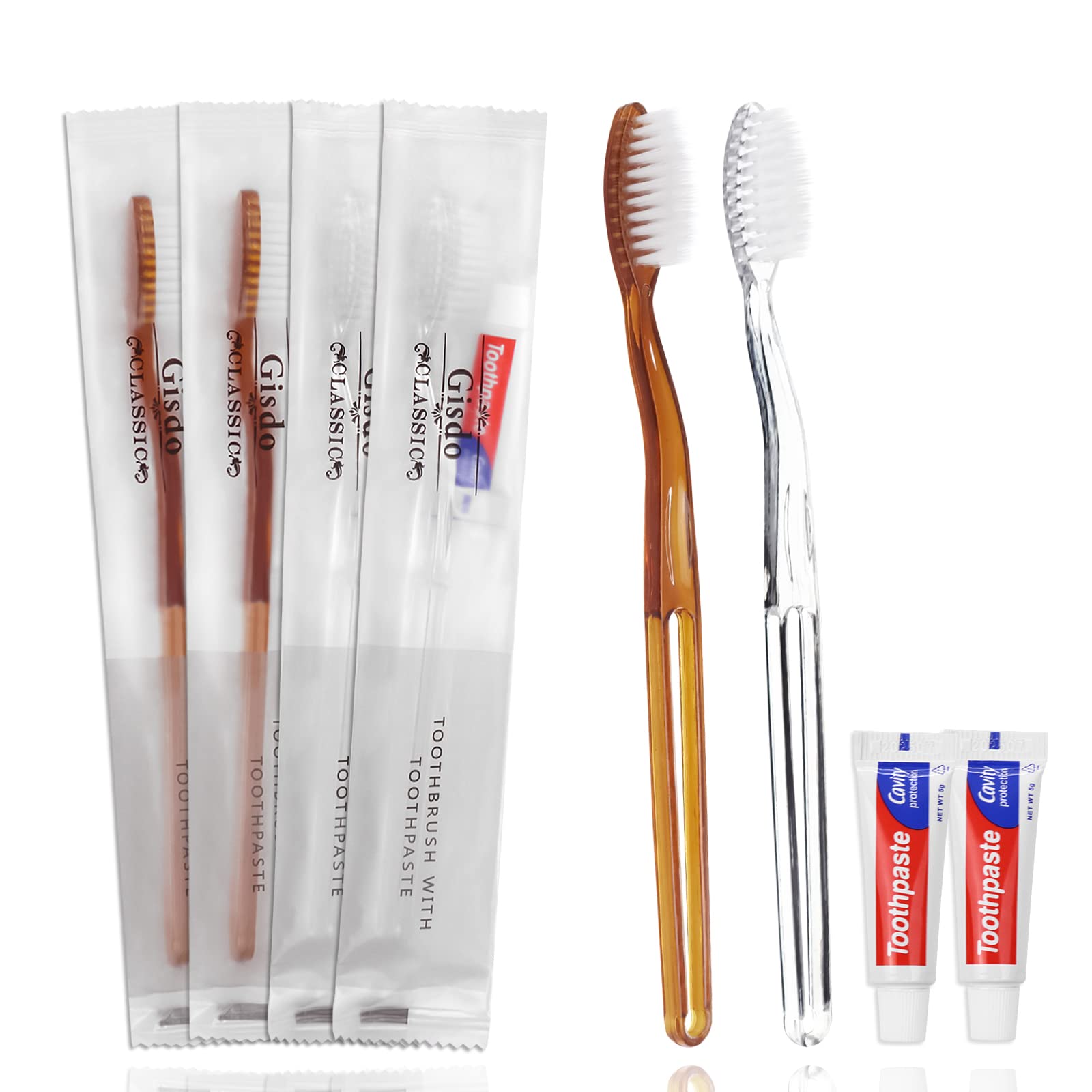 60 Pack Disposable Toothbrushes with Toothpaste Set, Individually Wrapped Disposable Toothbrushes Bulk Toothbrushes Medium Soft Bristle, Manual Travel Toothbrush Set for Travel Hotel Guest, 2 Colors