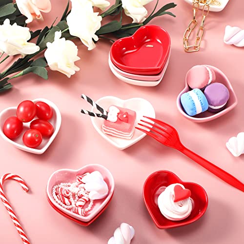9 Pieces Heart Shaped Bowls Valentine's Day Multipurpose Ceramic Heart Sauce Dish Seasoning Heart Shaped Serving Bowls Sushi Dipping Kawaii Bowl Trinket Dish for Home Kitchen, Multiple Colour
