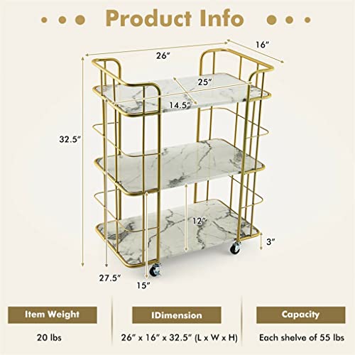 JYDQM Kitchen Shelf Wheels Trolley Bathroom Gap Rack Sundries Storage 3-Tier Storage Utility Cart Gold Rolling