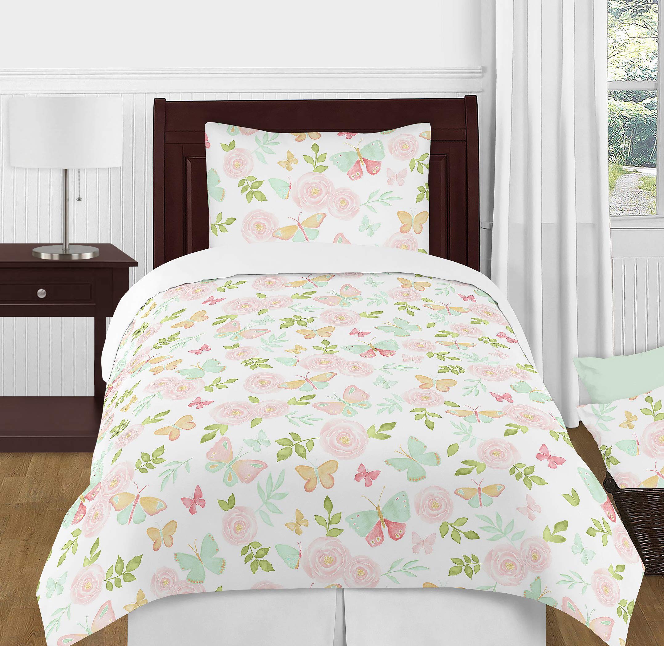 Sweet Jojo Designs Blush Pink, Mint and White Watercolor Rose Fabric Memory Memo Photo Bulletin Board for Butterfly Floral Collection