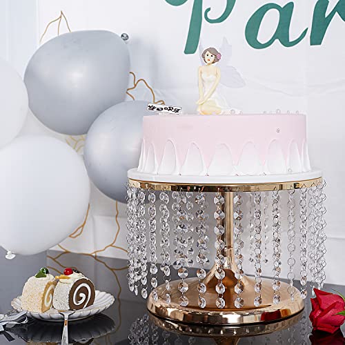 8 Inch Tall Wedding Gold Cake Stand - 12" Dia Round Base Cake Serving Stand with Crystal Chandelier, Dessert Cupcake Pastry Candy Display Plate for Weddings, Birthdays and Special Occasions
