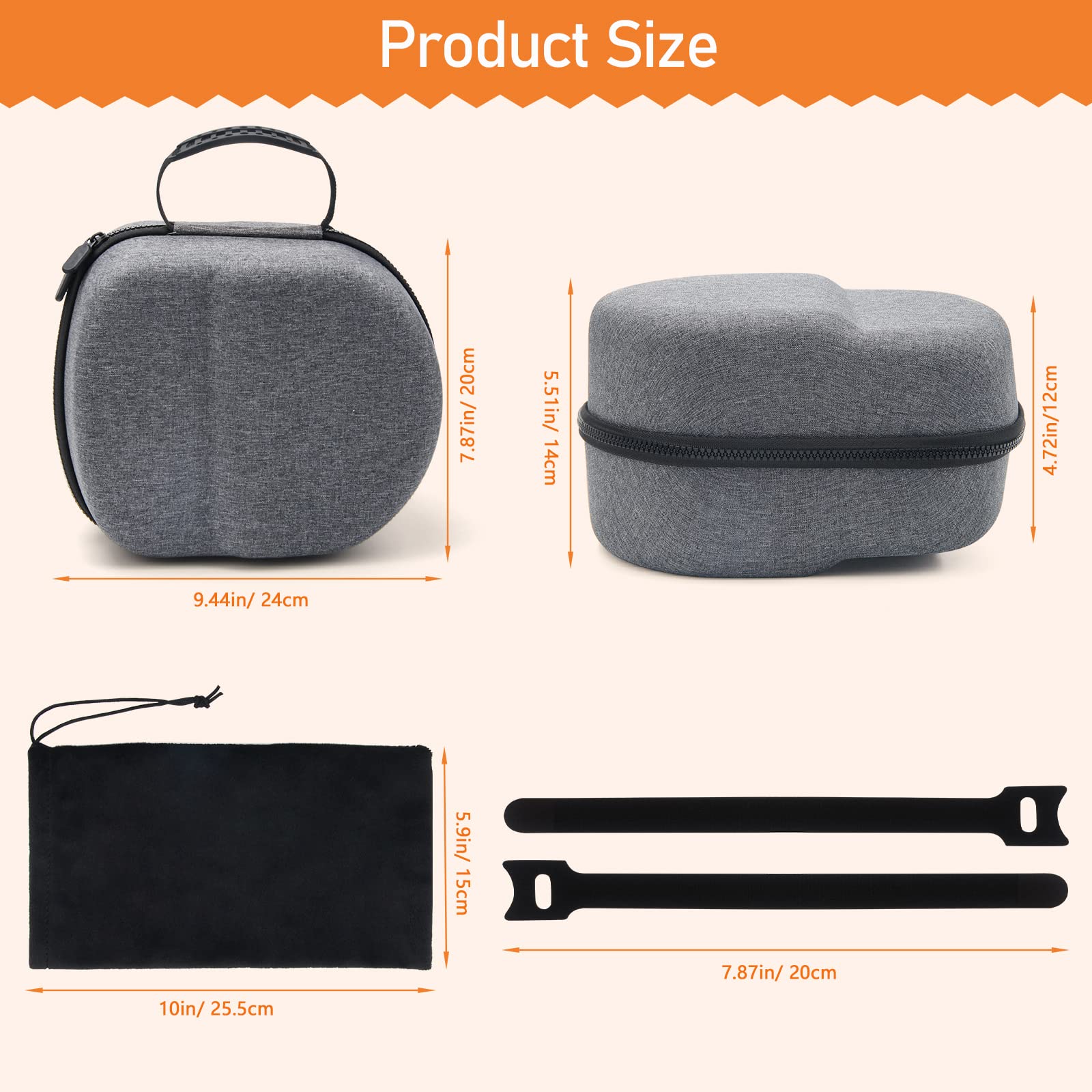 Carrying Case for Oculus Quest 2, Catcan Hard Protective Carry Case with Cable Ties/Bags for Meta Quest 2, Lightweight Portable Travel Case Storage Bag for VR Gaming Headset/Controllers (Grey)
