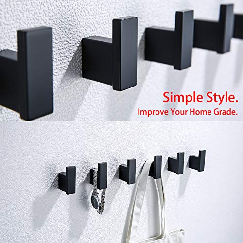 RANDOM Black Towel Hooks,Bathroom Hardware Accessories Hook SUS 304 Stainless Steel Matte Black Robe Hook for Bathroom Kitchen,Contemporary Style Wall Mounted 2 Pack.