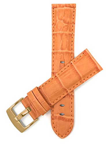 Bandini Mens Leather Watch Band - Alligator Pattern Leather Watch Strap - Replacement Watch Band for Classic and Smart Watch - 24mm Watch Band Orange - Gold Buckle
