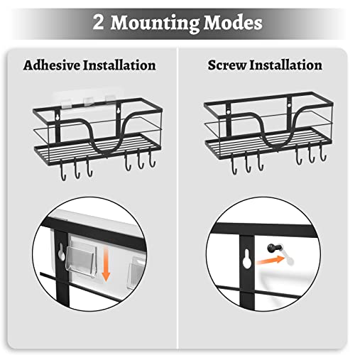 Alsonerbay Shower Caddy, Adhesive Shower Organizer, No Drilling Shower Shelf with Hooks for Bathroom Storage, Rustproof 304 Stainless Steel Shower Rack, 2 pack, Matte Black