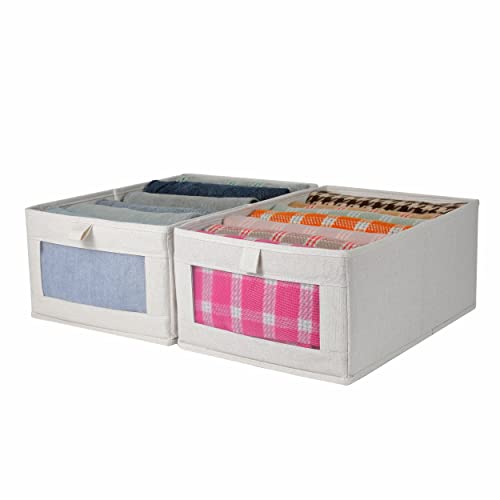BDZBREN 2Pack Linen Storage Bins,Storage Containers for Organizing Clothing, Jeans, Toys, Shelves, Closet, Wardrobe - Closet Organizers and Storage,Foldable Large Storage Boxes Baskets with Window