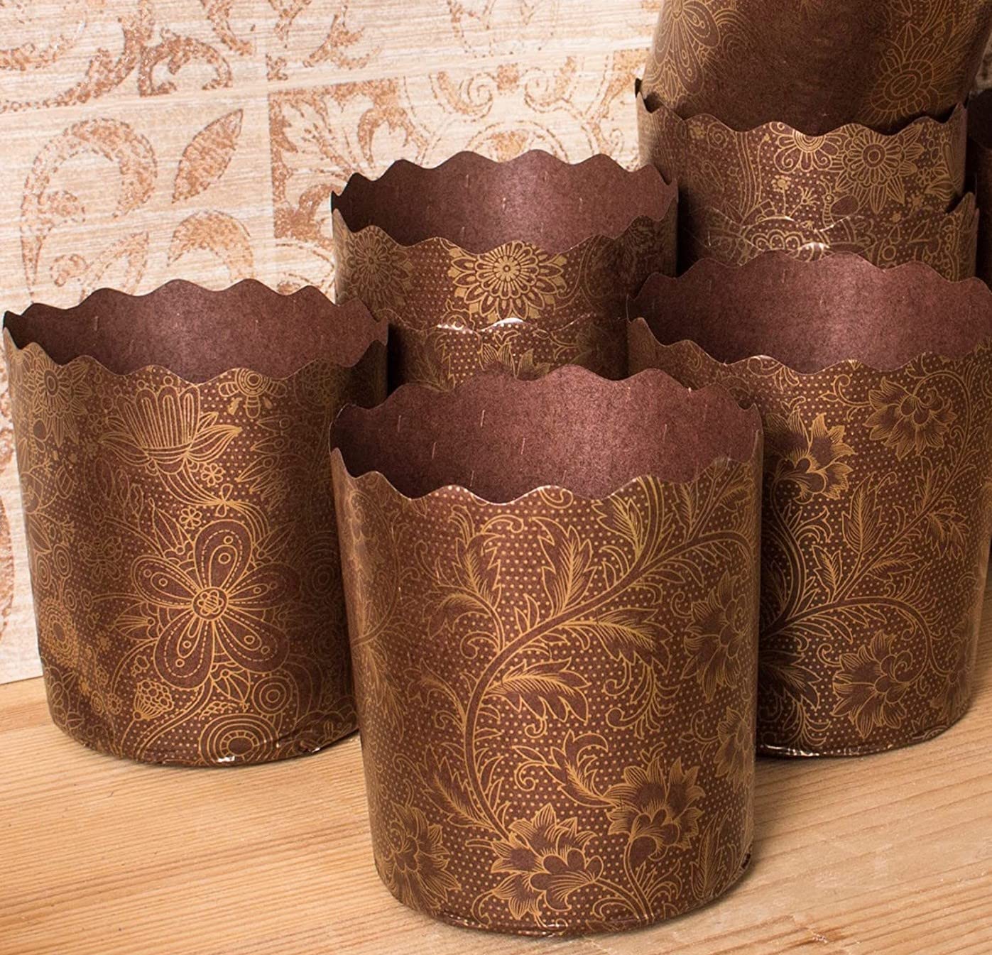 8 oz Panettone Paper Mold | 25 Pack | Easter Bread Paper Mold - Round Italian Non Stick Panettone Paper Baking Molds - Brown Design W 3.55 x H 3.35-In by SHSH trade group