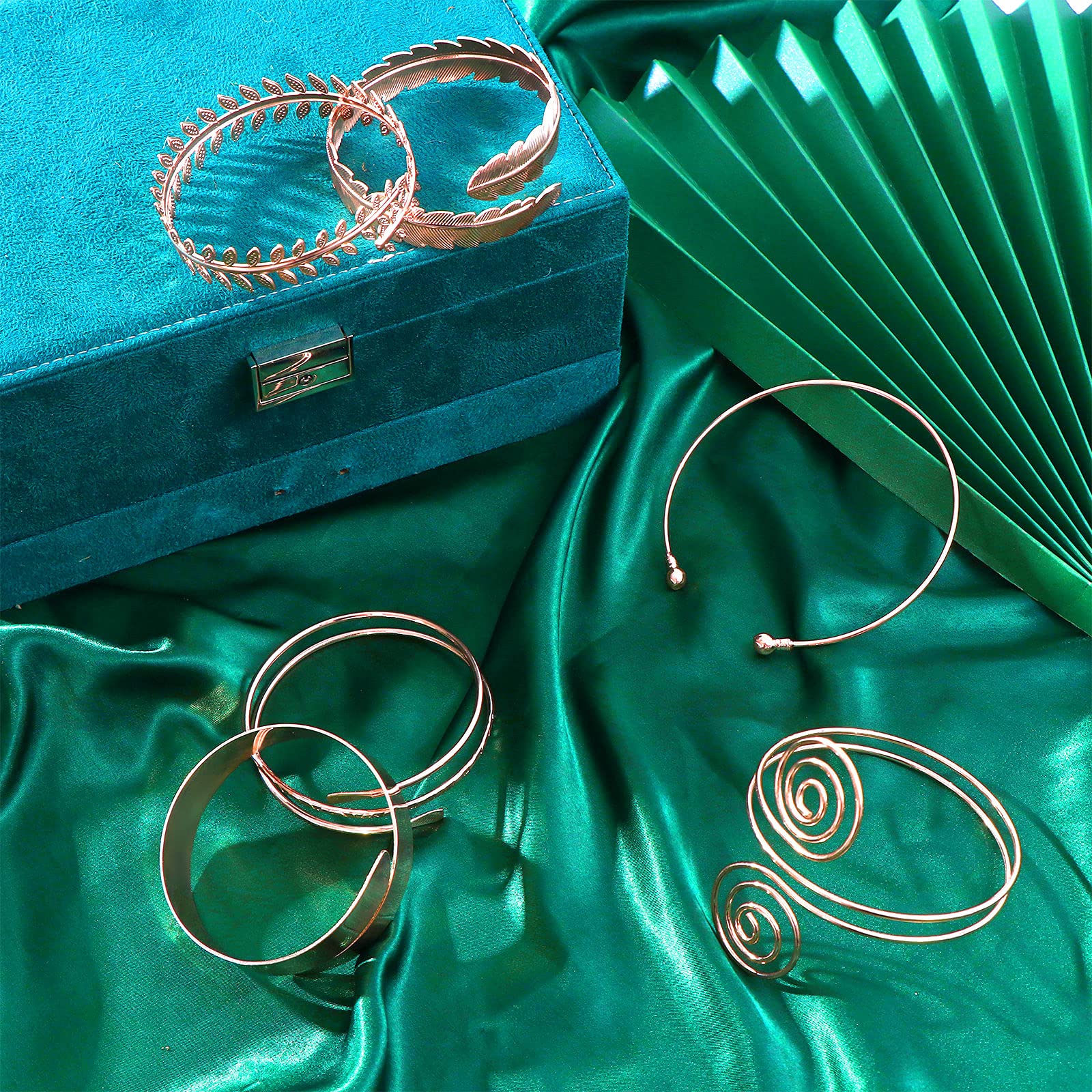 37YIMU 6 Pieces Arm Cuff Upper Arm Band Cuff Bracelet Bangle for Women Rose Gold Adjustable Armband Set
