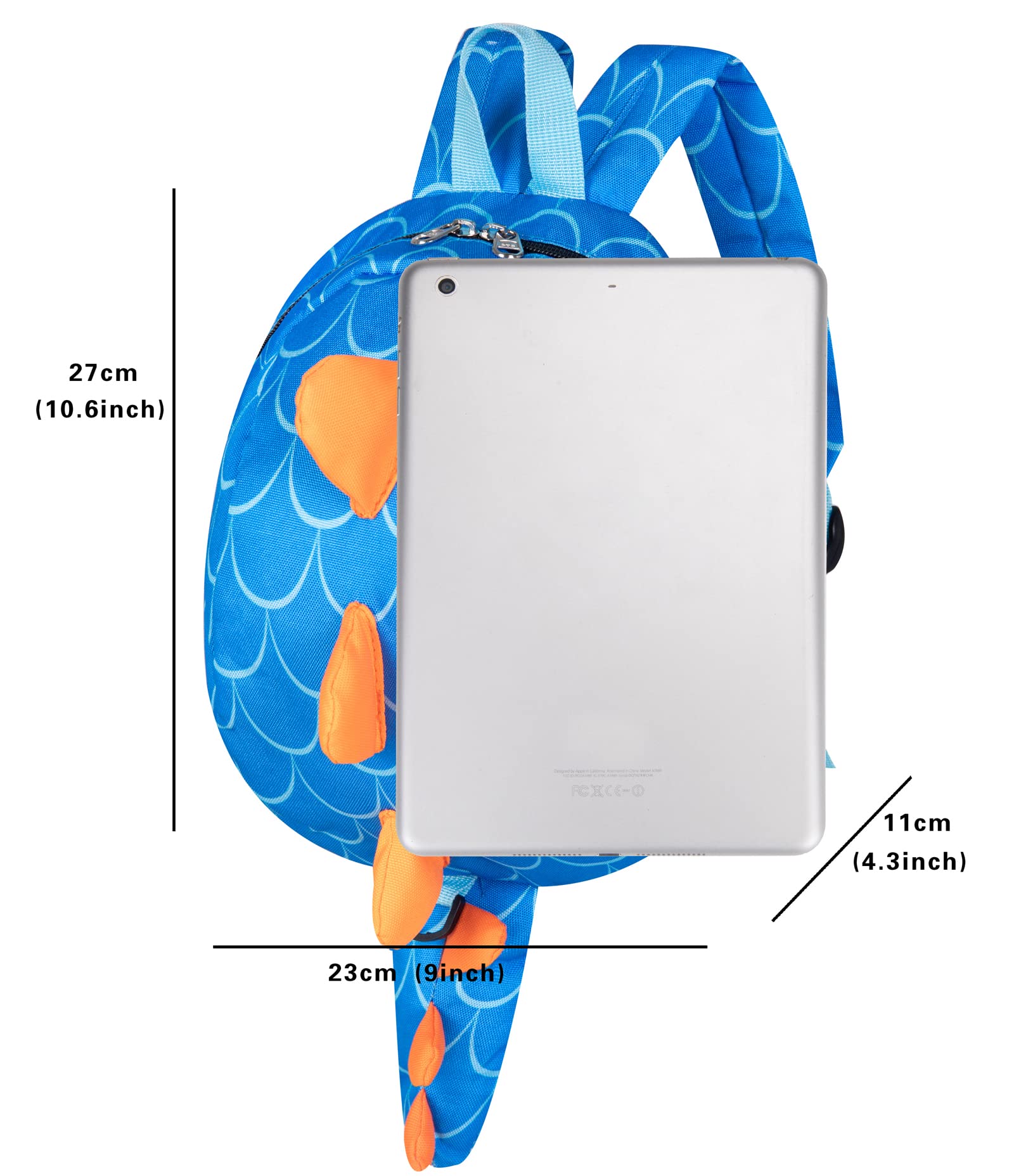 AINIBAB Toddler Backpack with Leash Children Kids Baby Dinosaur Mini Harness Bookbag (Style:3 Blue)