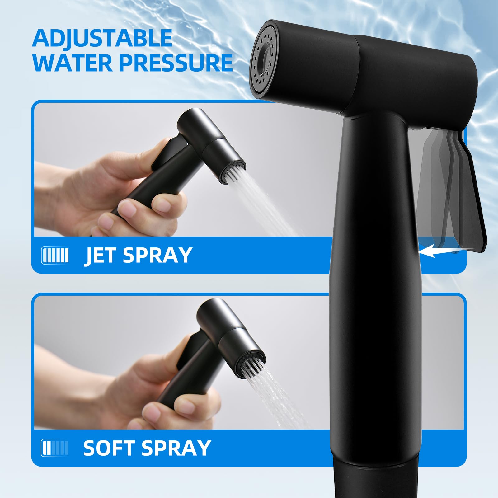 Arofa Handheld Black Bidet Sprayer for Toilet - Adjustable Water Pressure Control for Feminine Wash with Water Flow Control Valve