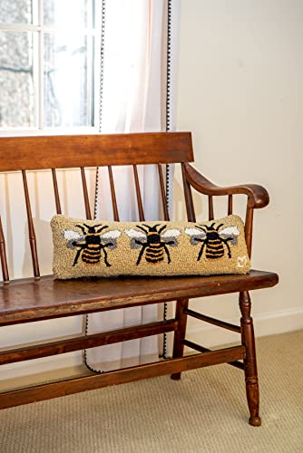 Chandler 4 Corners Artist-Designed Bumblebee Hand-Hooked Wool Decorative Throw Pillow (8β x 24β) Farm & Garden Pillow for Couches & Beds - Low Maintenance - Queen Bee, Honey Bee Lumbar Pillow