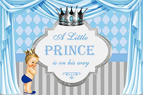 Baocicco 7x5ft Polyester Backdrop Royal Blue Prince Baby Shower Backdrop Crown Blue Curtains A Little Prince is on His Way Photography Background Royal Celebration Little Prince Portrait