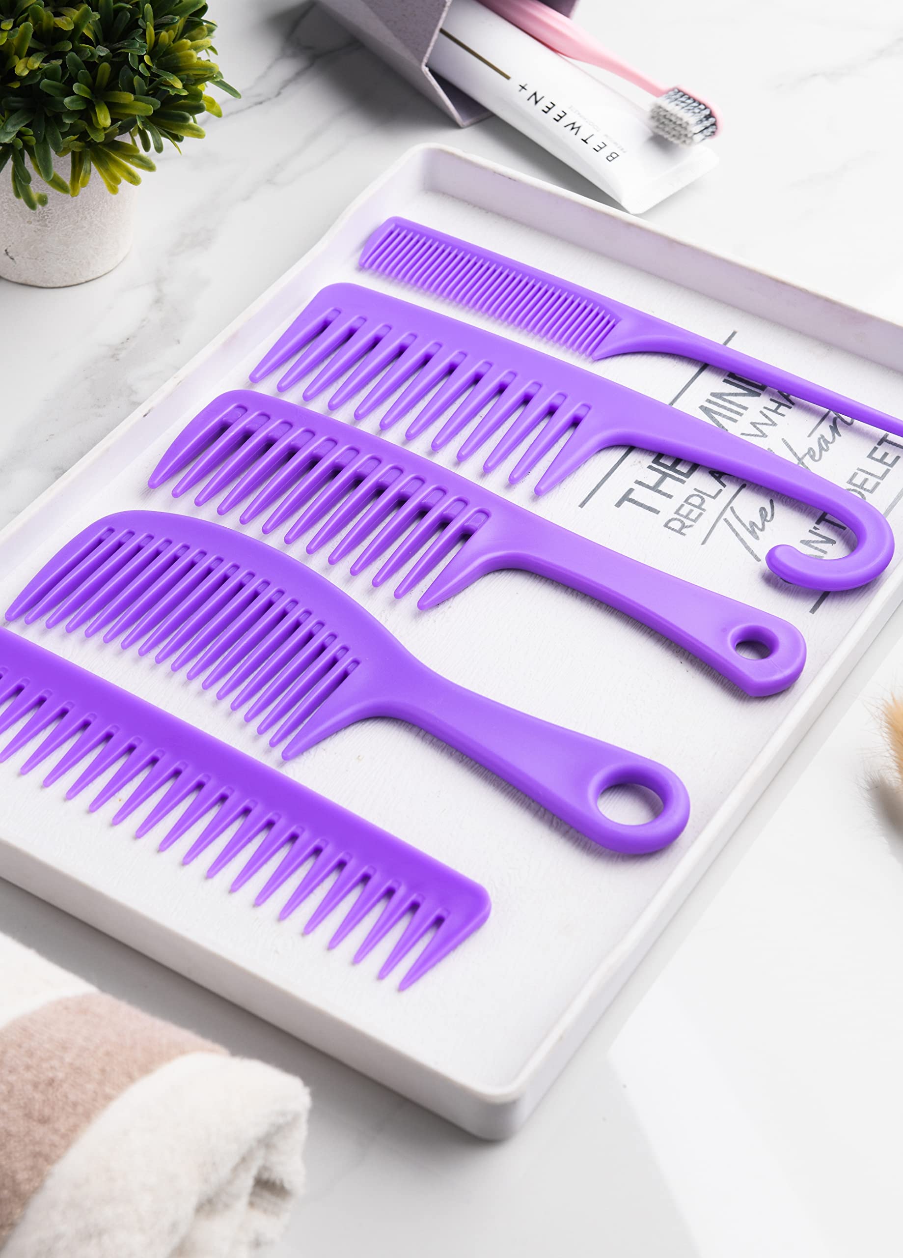 5 Pcs Hair Comb Set, Wide Tooth Detangling Comb,Large Shower Comb with Hook,Fine Tooth Rat Tail Comb Professional Styling, No Handle Women Brush For Curly, Wet, Dry, Long and Thick Hair.