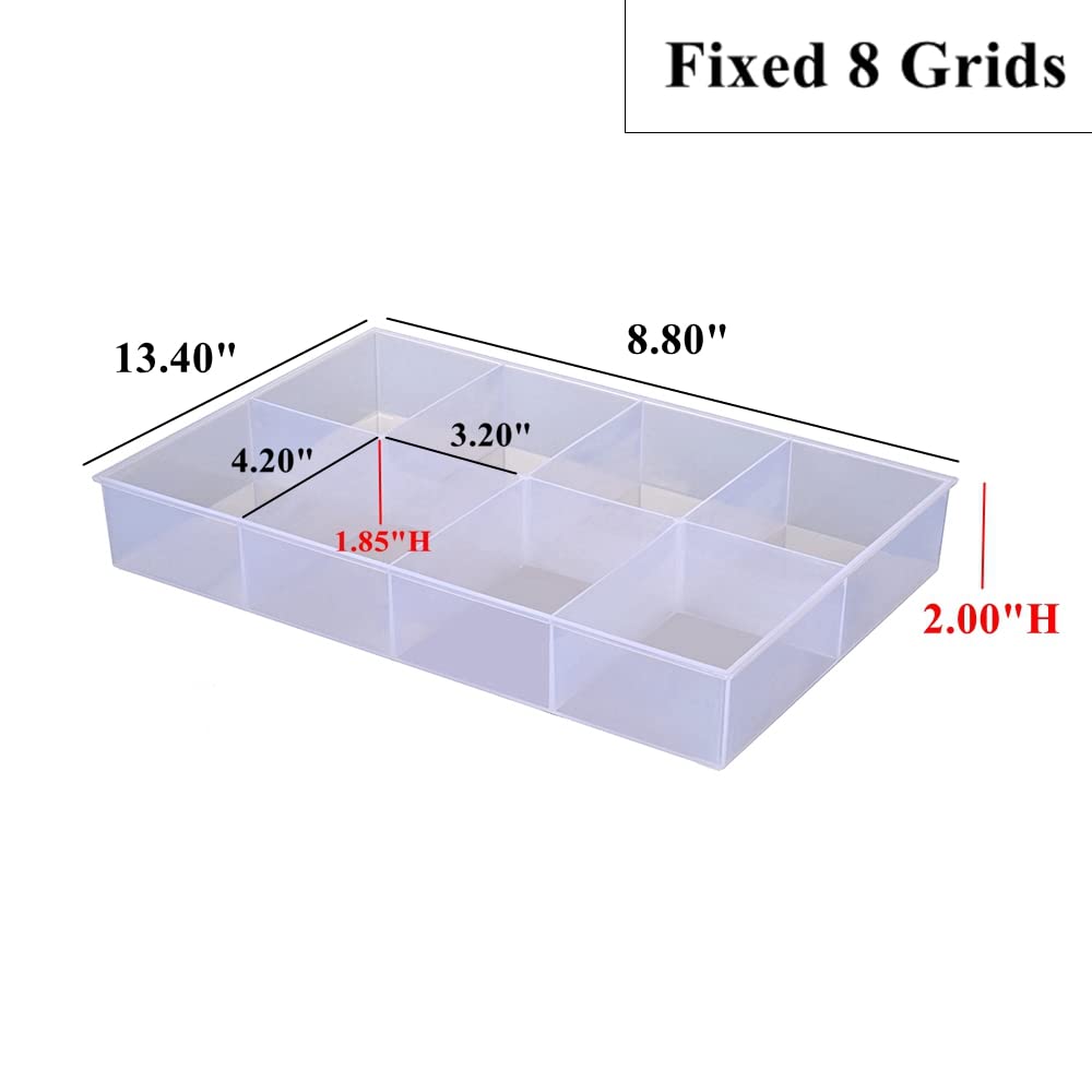 BangQiao 2 Pack Fixed 8 Grids Clear Plastic Organizer Sorting Tray and Transparent Storage Divider Box Container Case for Hardware, Craft, Sewing Kit, Office Supplies, Small Parts