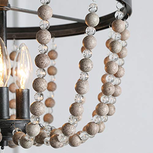 LALUZ Ceiling Light Fixture, 3-Light Boho Light Fixture, Farmhouse Wood Beaded Chandelier for Entryway, Foyer, Dark Silver Brushed, 16.1 β D x 17.3β H