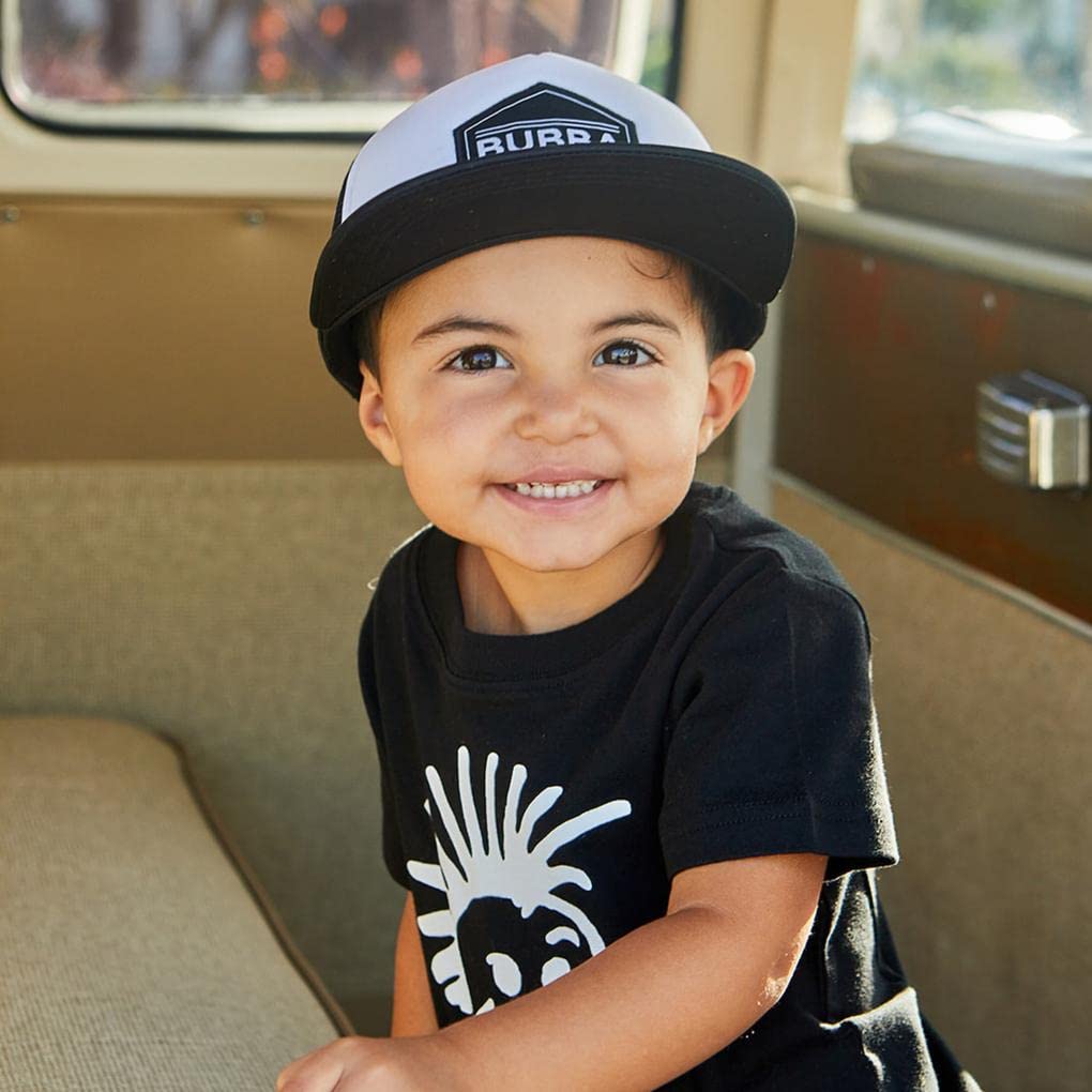 Knuckleheads Little Threads Toddler Boy Outfit, Baseball/Infant Trucker/Newborn Sun Hat - Baby Snap Back Trucker Mesh Fitted Patch Flat Brim Cap Basket Stuffer Gorros (S 12-24 Months, Bubba BW)