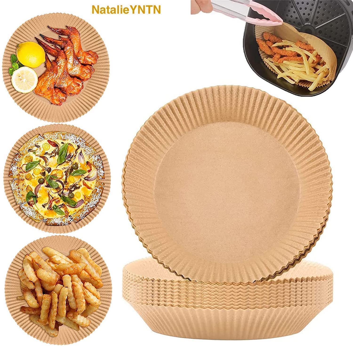 Airfryer parchment paper l Nordic unbleached Liners 9 inch [50pcs] Steamer sheets l non-stick basket mat for frying pans, crockpot, oven, baking, Steaming Made in Norway