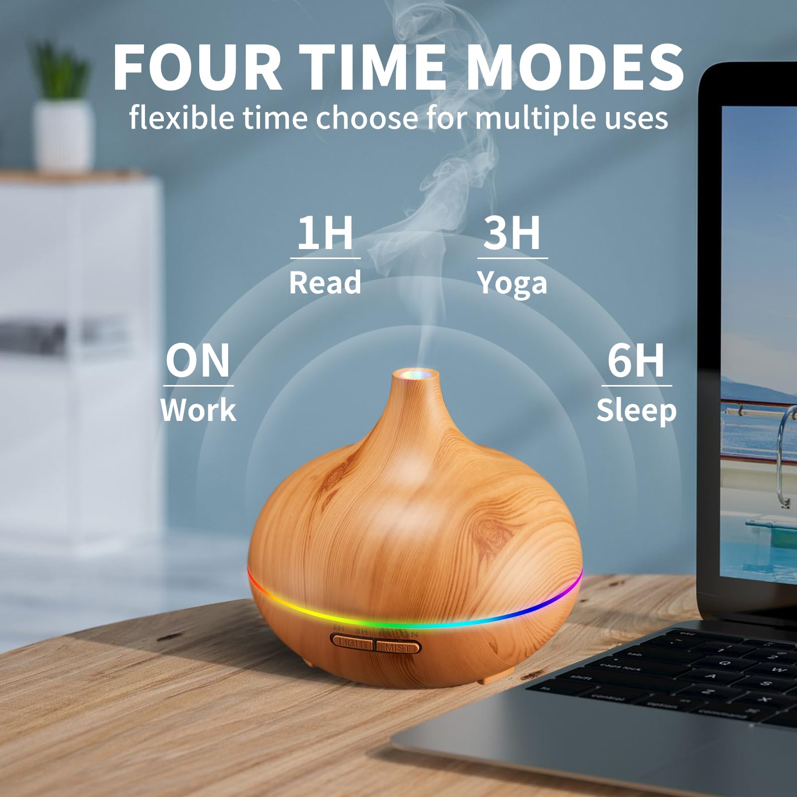 550ML White Aromatherapy Diffuser with Essential Oli Set,Aroma Diffusers for Essential Oils Large Room,Cool Mist Humidifier Vaporizer Ambient Light
