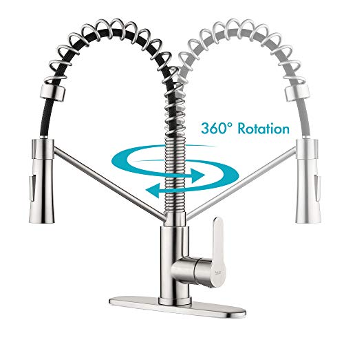 AMAZING FORCE Brushed Nickel Kitchen Faucet with Soap Dispenser Single Handle Kitchen Sink Faucet with Pull Down Sprayer Utility Sink Faucet Single Hole for Laundry Sink Stainless Steel Black Hose