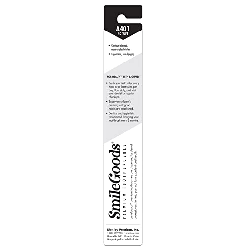 Practicon SmileGoods A401 Toothbrush, 40 Tuft, Soft Bristle, Individually Packaged Toothbrushes, Assorted Colors, Bulk Pack of 72