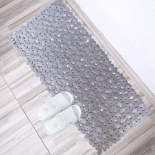 Bathtub Mat Non Slip 2 Pack, 35 x 16 Inches Pebble Shower Mat with Suction Cups and Drain Holes, Bath Mat for Shower,Bathroom tub (Grey)
