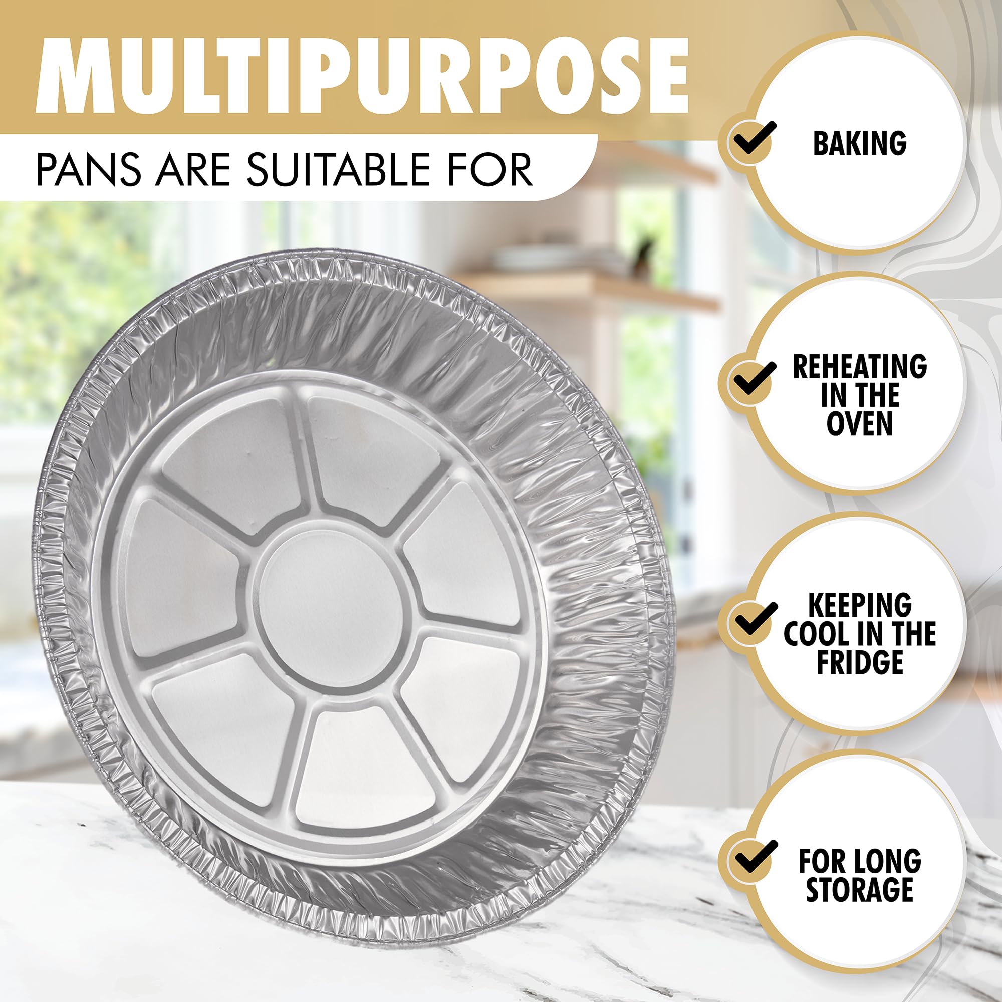 9" Pie Pans [50 Pack] - Heavy Duty Standard-Sized Disposable Aluminum Foil Pie Tins for Baking and Serving