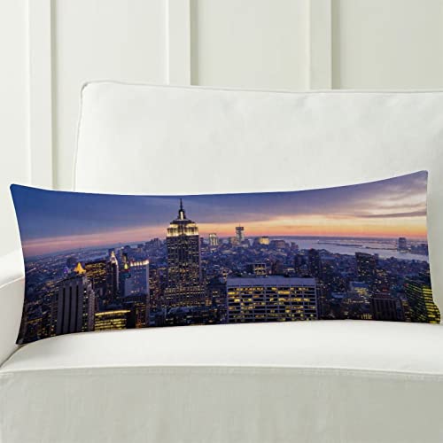 AIRMARK Body Pillow Cover,New York City Skyline with Skyscrapers at Sunset Printed Long Pillow Cases Protector with Zipper Decor Soft Large Covers Cushion for Beding,Couch,Sofa,Home Gift 20"x54"