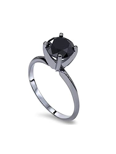 3ct Black Diamond Solitaire Engagement Ring 14K Black Gold - Size 7